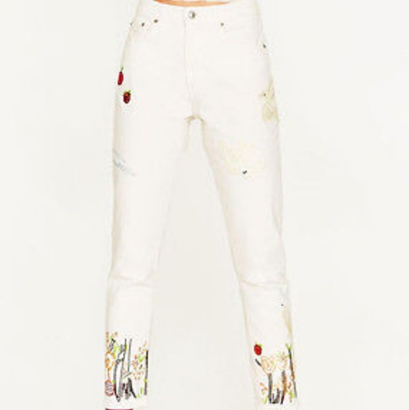 Zara | Jeans | Zara Vintage High Waist White Embroidered Jeans Size 6 ...